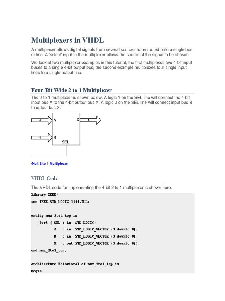 Multiplexers in VHDL: Four-Bit Wide 2 To 1 Multiplexer | PDF | Vhdl | Electronic Design