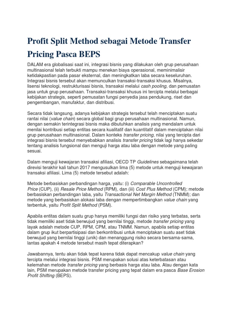 Profit Split Method Sebagai Metode Transfer Pricing Pasca BEPS | PDF