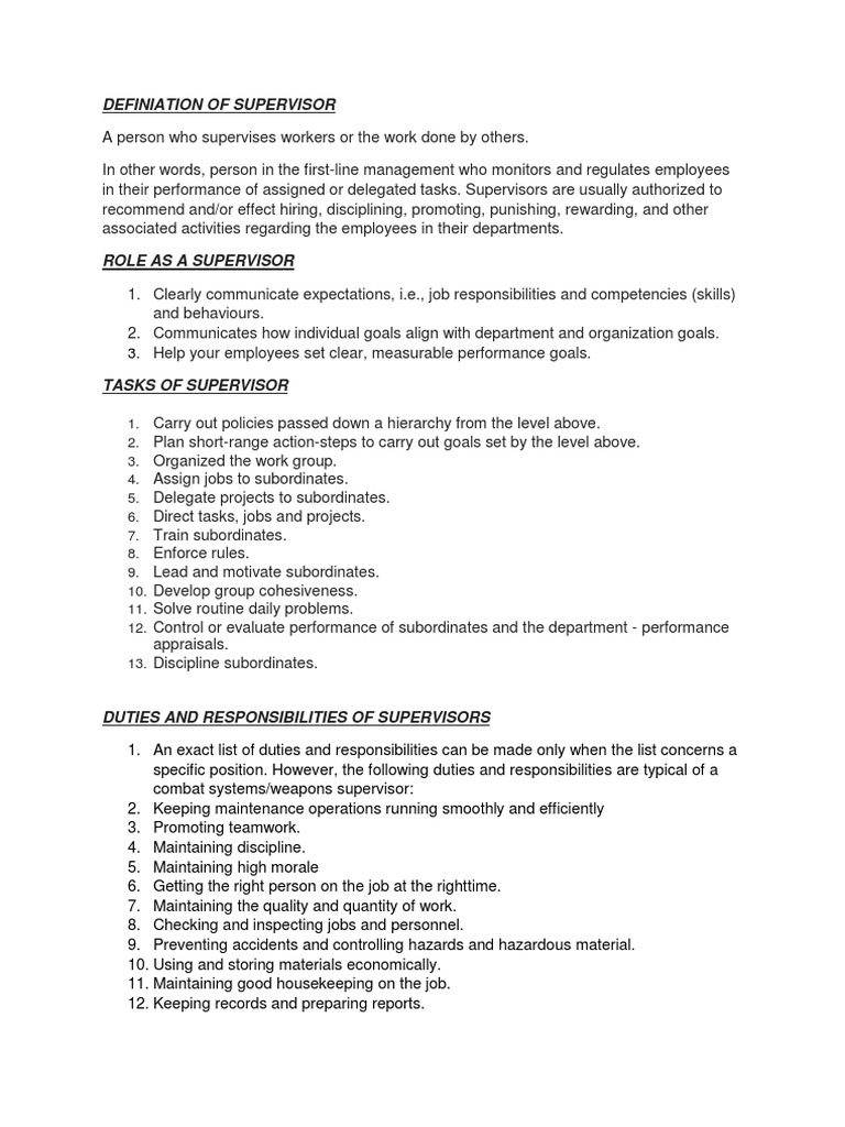 Definiation of Supervisor | PDF | Supervisor | Hierarchy
