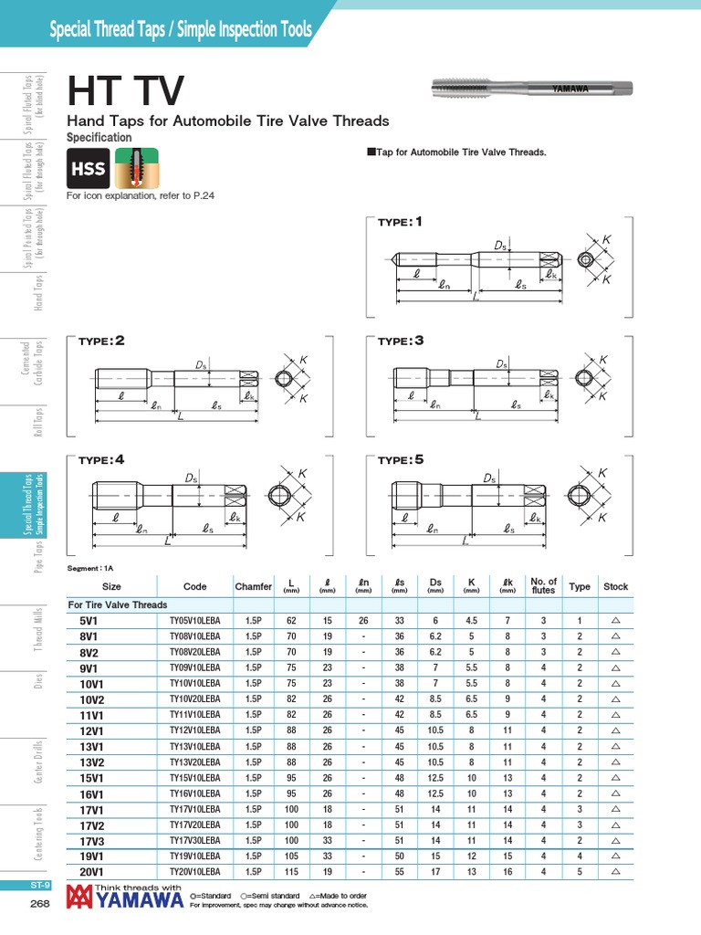 Tire Valve Thread Taps Specifications | PDF | Building Materials ...