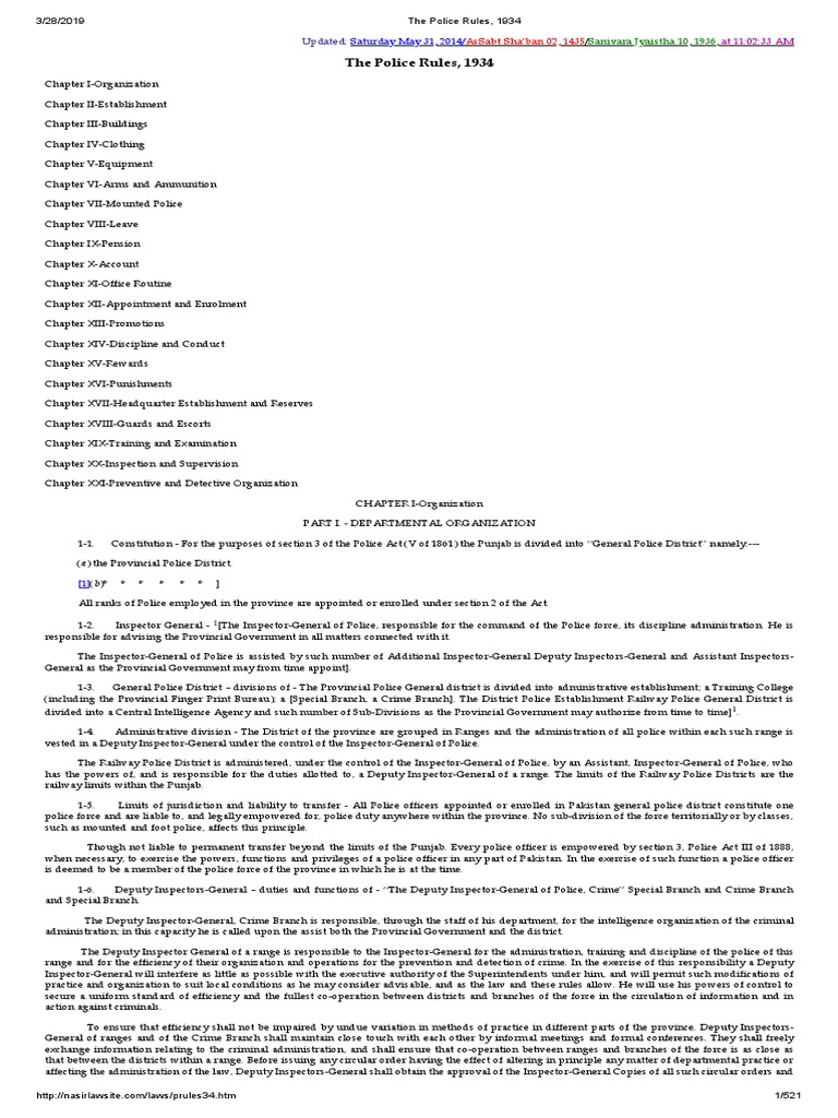 The Police Rules, 1934.pdf | Magistrate | Inspector General | Free 30 ...