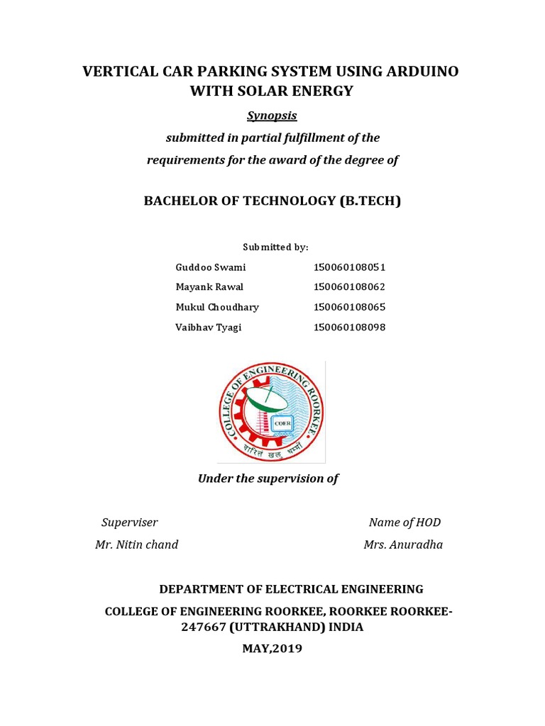 Vertical Car Parking System Using Arduino With Solar Energy: Bachelor ...
