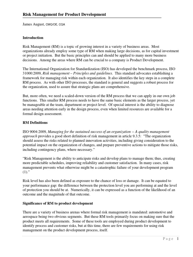 Risk Management For Product Development | PDF | Risk Management ...