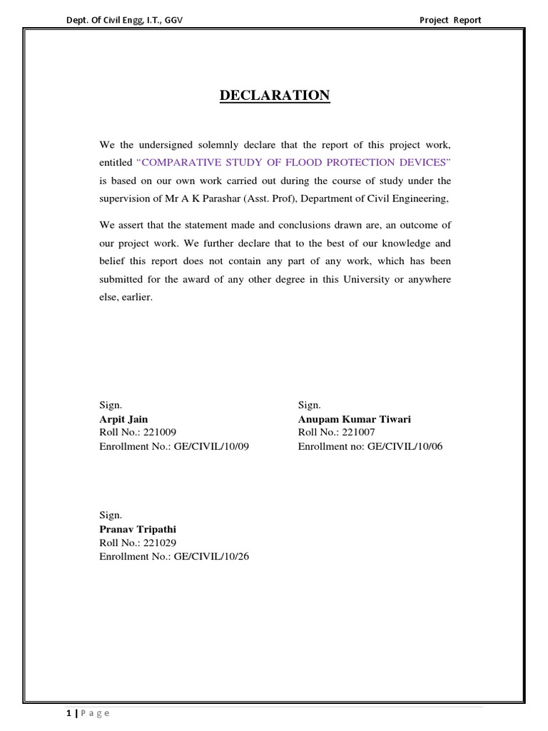 Declaration: "Comparative Study of Flood Protection Devices" | PDF ...