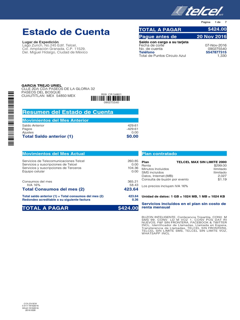 Factura Mi Telcel | PDF | Videotelefonía | Comunicación
