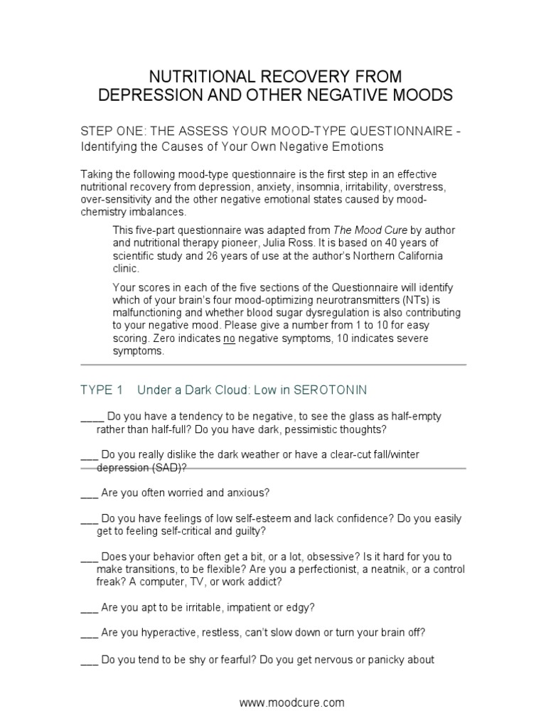 Mood-Type Questionnaire for Recovery | PDF | Mood (Psychology) | Mental ...