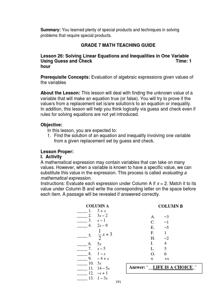 Solving Inequalities in Grade 7 Math | PDF | Inequality (Mathematics ...