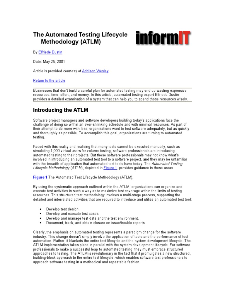 The Automated Testing Lifecycle Methodology | Download Free PDF | Unit ...