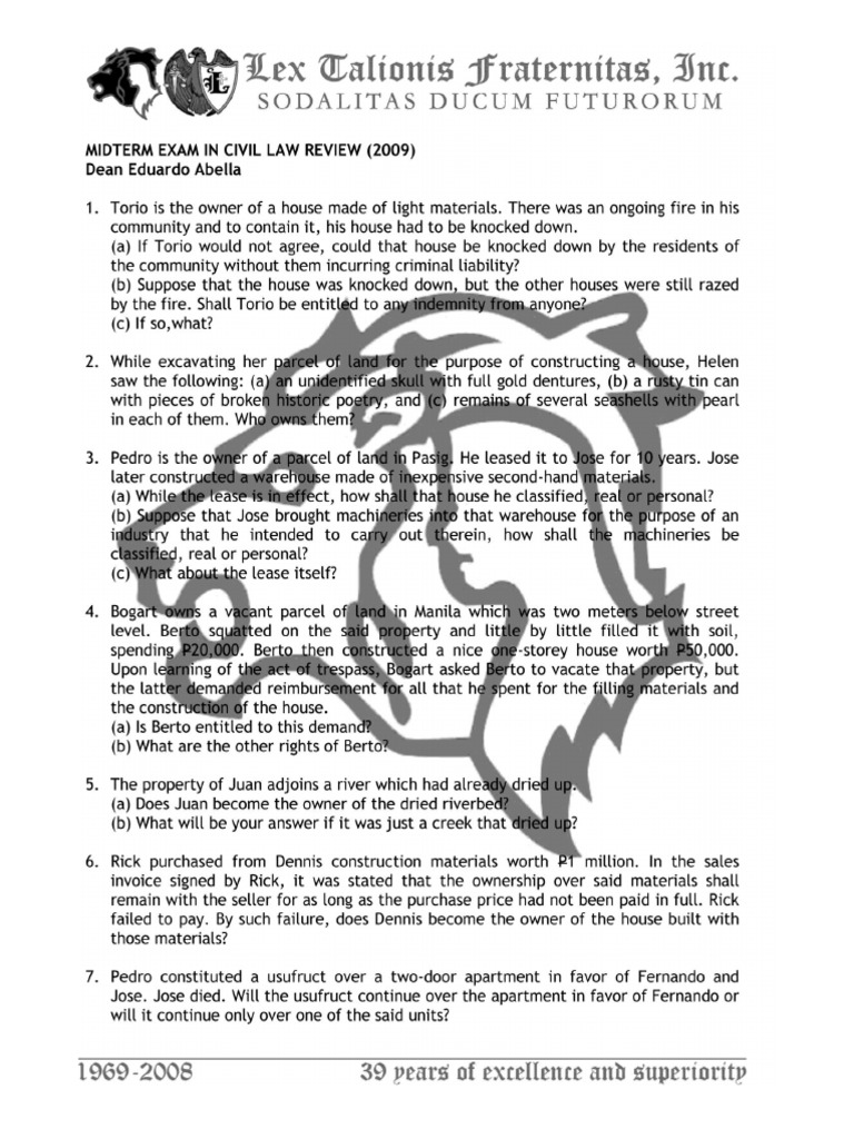 Civil Law Review Midterm Exams Dean Eduardo Abella PDF | PDF