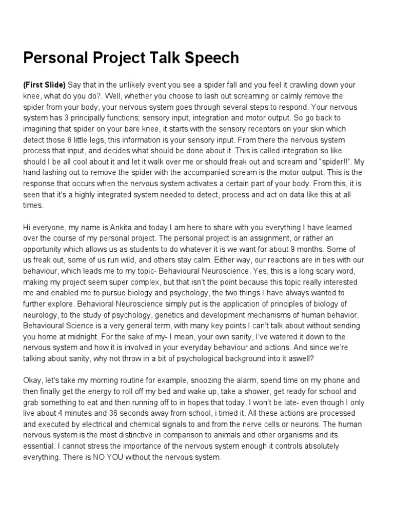 Personal Project Speech | PDF | Emotions | Nervous System