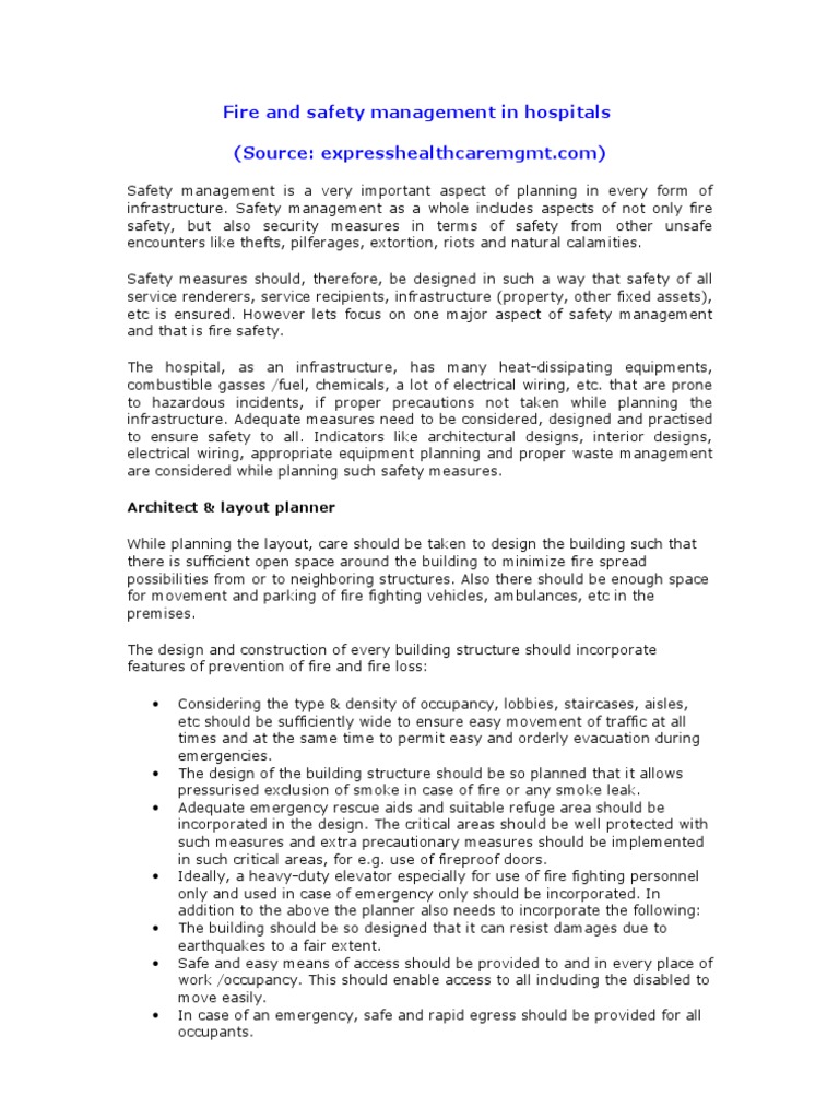 Hospital Fire Safety Management Guide | PDF | Fires | Safety