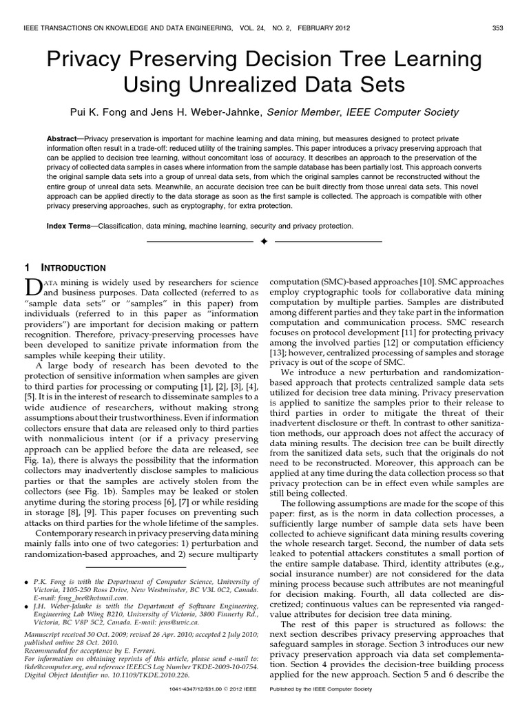Privacy Preserving Decision Tree Learning PDF | PDF | Privacy | Data Mining