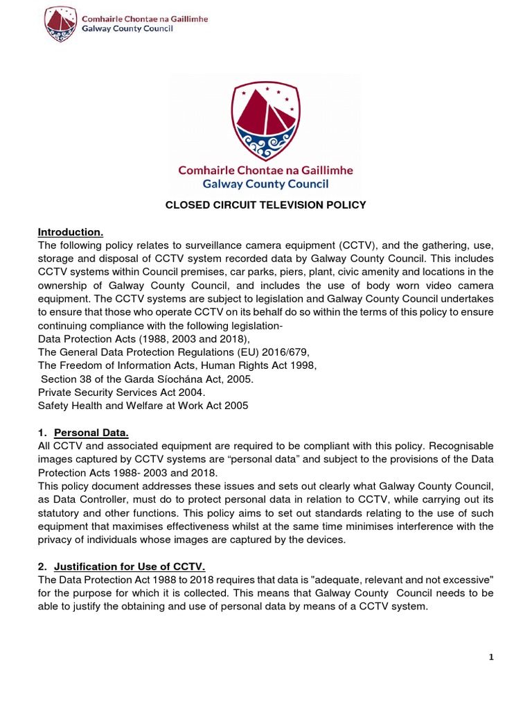 CCTV Policy Galway Final | PDF | Closed Circuit Television | Surveillance