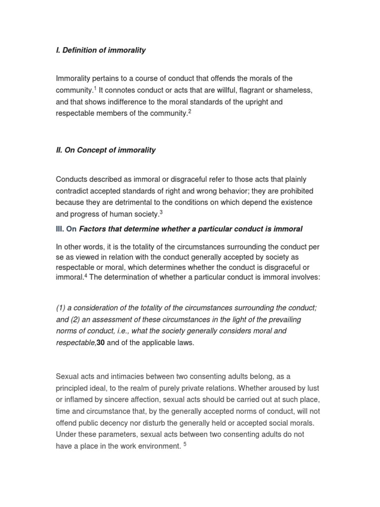 I. Definition of Immorality: Iii. On | PDF | Morality | Employment