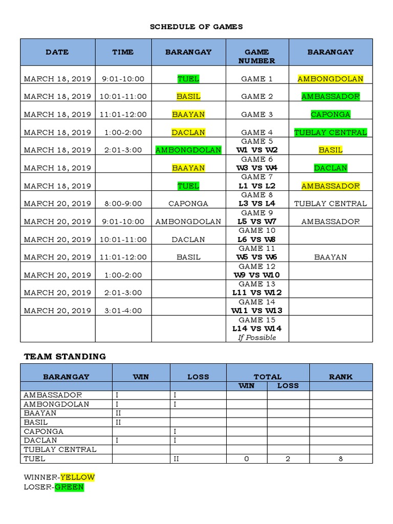 Schedule of Games | PDF