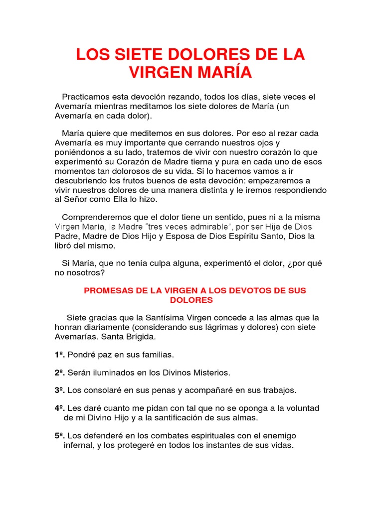 Los 7 Dolores De La Virgen Maria Pdf Descargar Gratis Pdf María