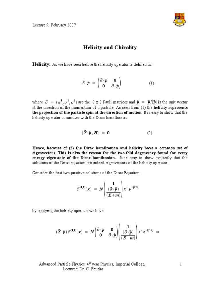 Lecture9 Helicity and Chirality | PDF | Photon | Spin (Physics)