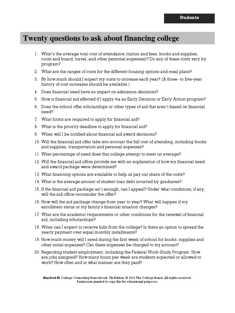 Twenty Questions To Ask About Financing College | PDF | Government ...