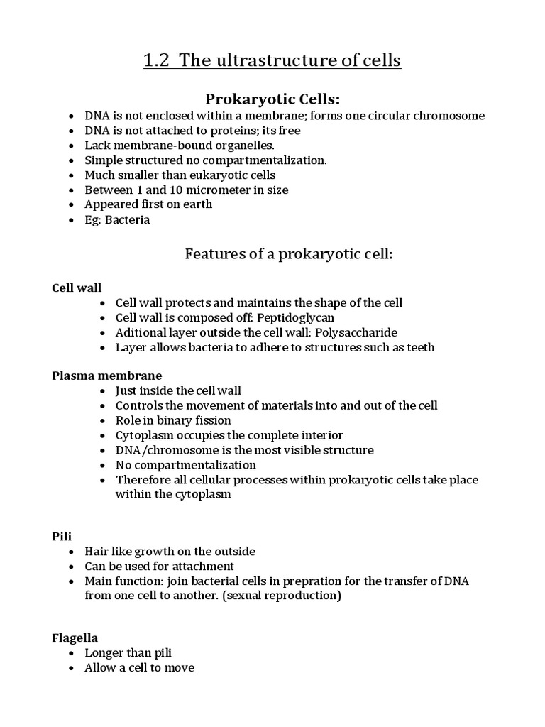 1.2 The Ultrastructure of Cells | PDF | Cell (Biology) | Prokaryote