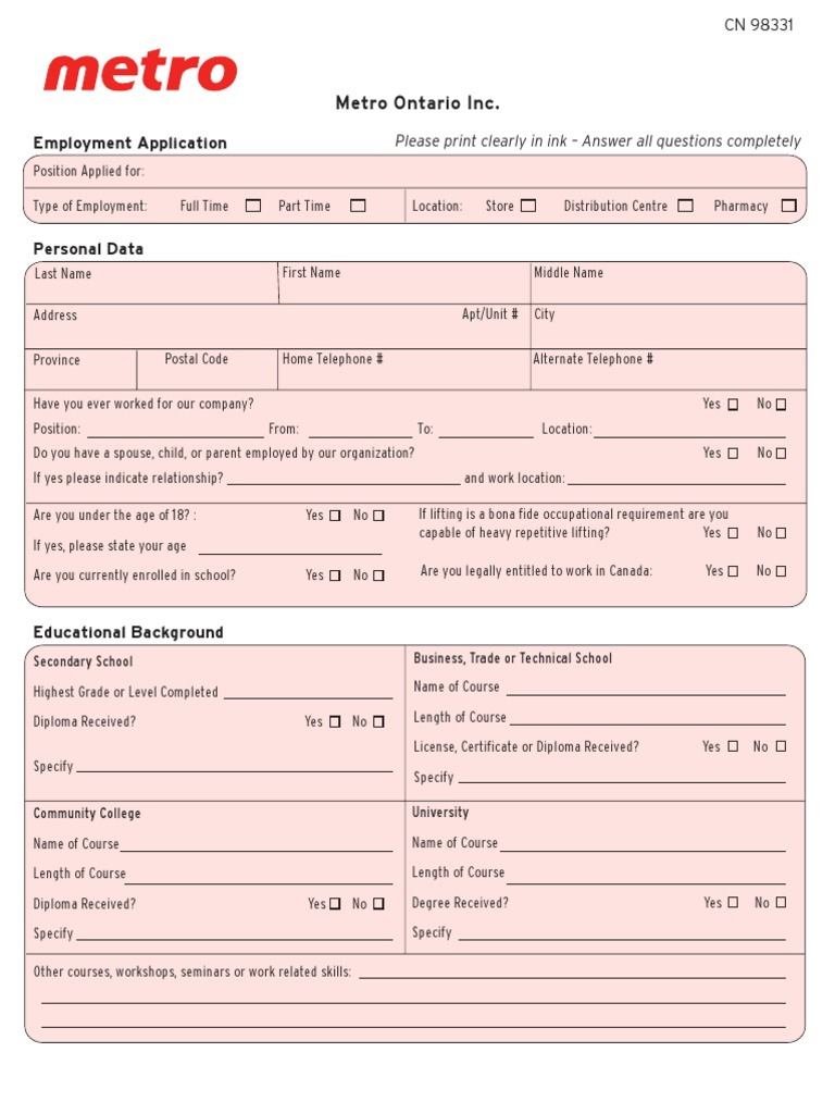 Application Form Metro | PDF | Criminal Record | Diploma