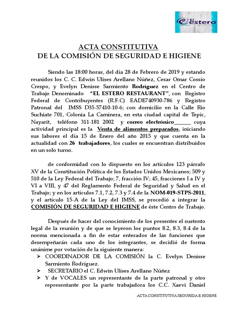ACTA CONSTITUTIVA SEGURIDAD E HIGIENE.doc | Gobierno | Política