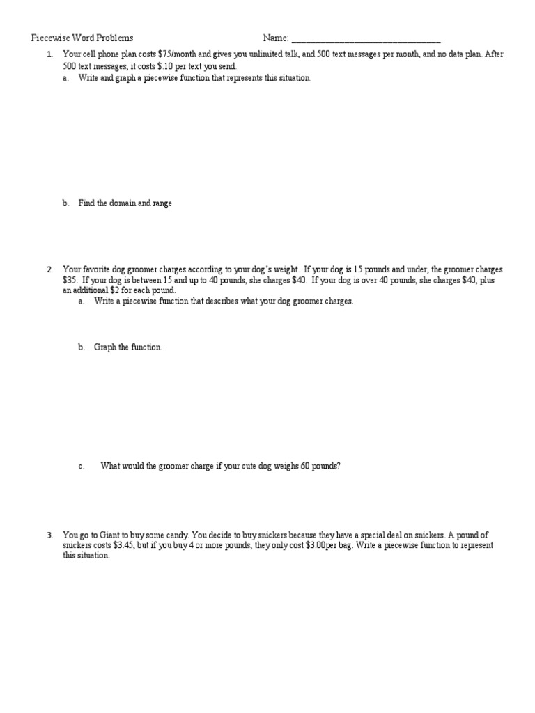 Piecewise Word Problems PDF | PDF