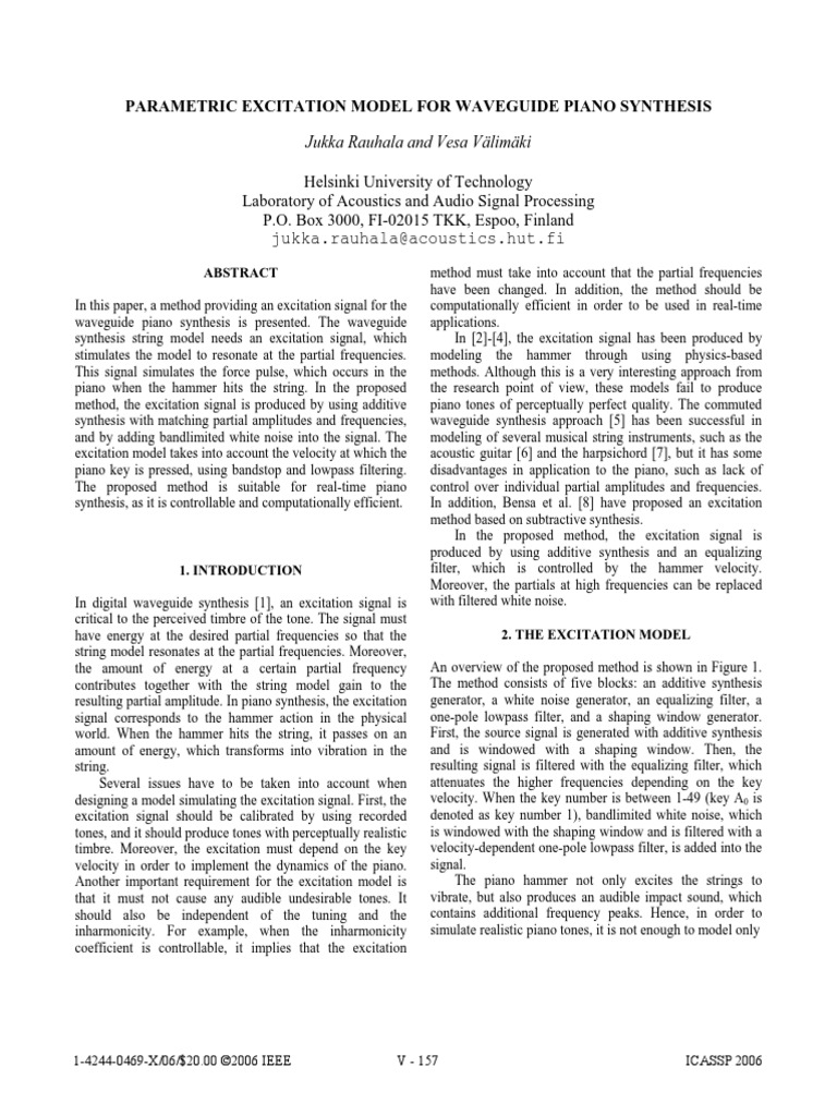 Parametric Excitation Model For Waveguide Piano Synthesis PDF | PDF ...