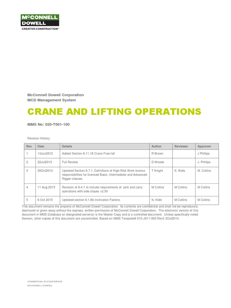 020-T001-100 Crane Lifting Operations Rev5 PDF | PDF | Crane (Machine ...