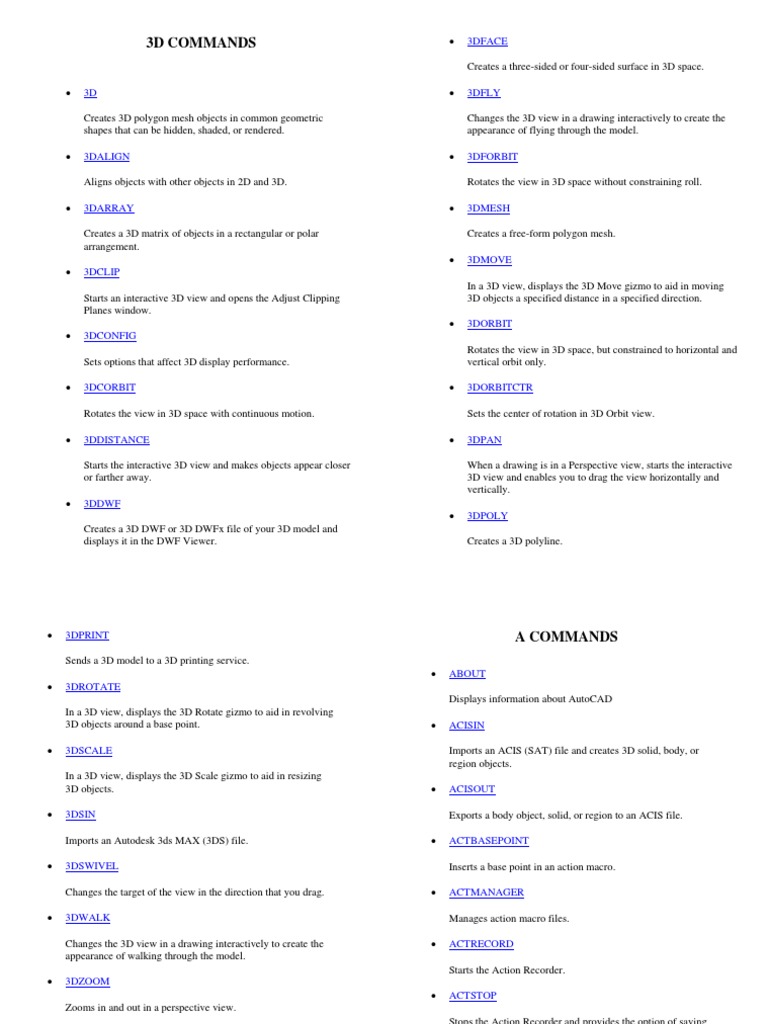 3D Commands | PDF | 3 D Computer Graphics | 3 D Modeling