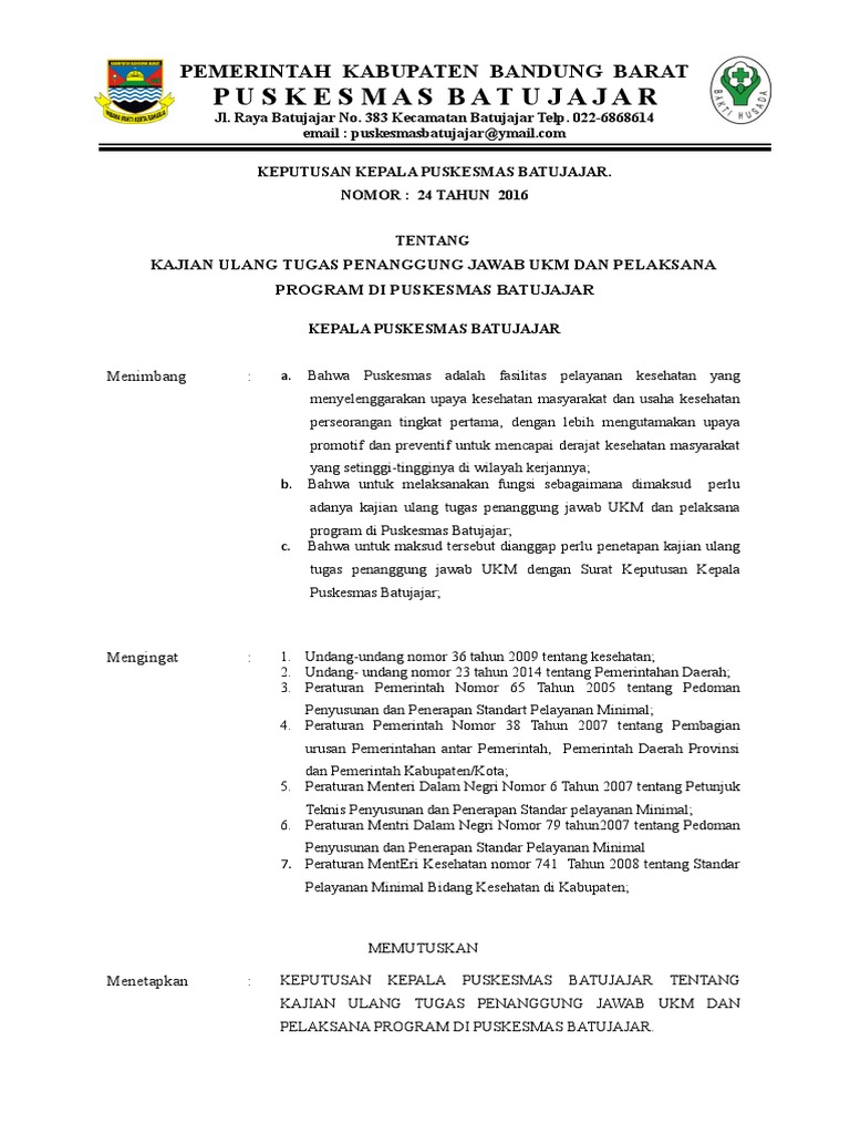 5.3.3.1 SK Kajian Ulang Uraian Tugas Penanggung Jawab Ukm Dan Pelaksana Program | PDF