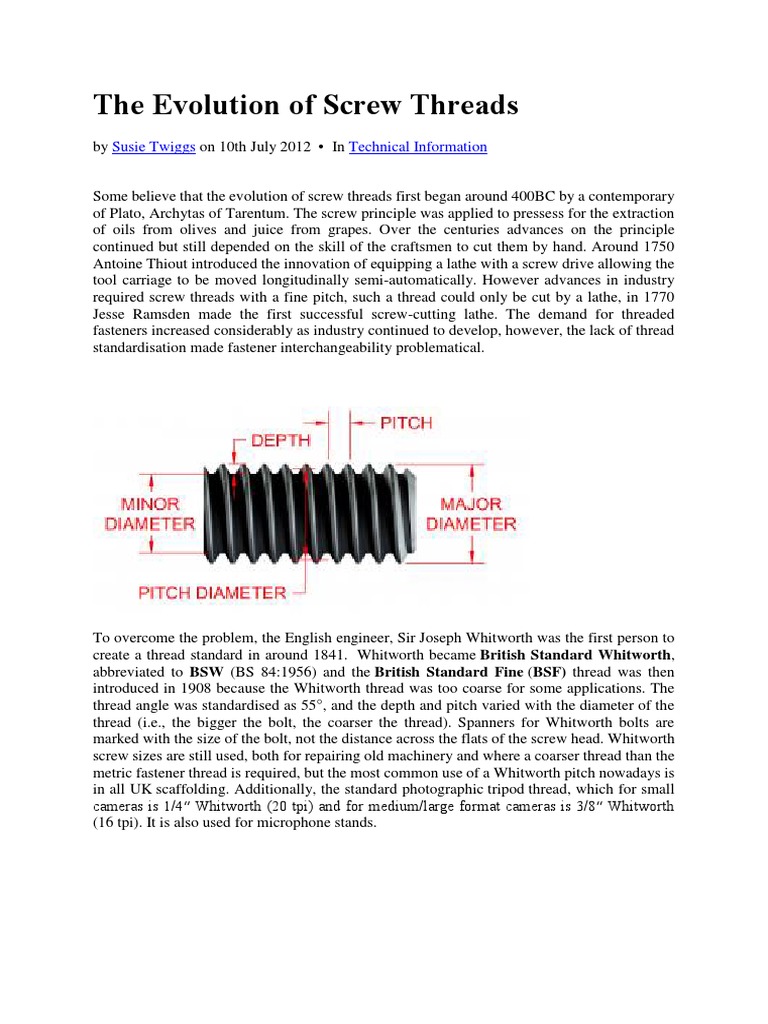 The Evolution of Screw Threads | PDF | Screw | Standardization