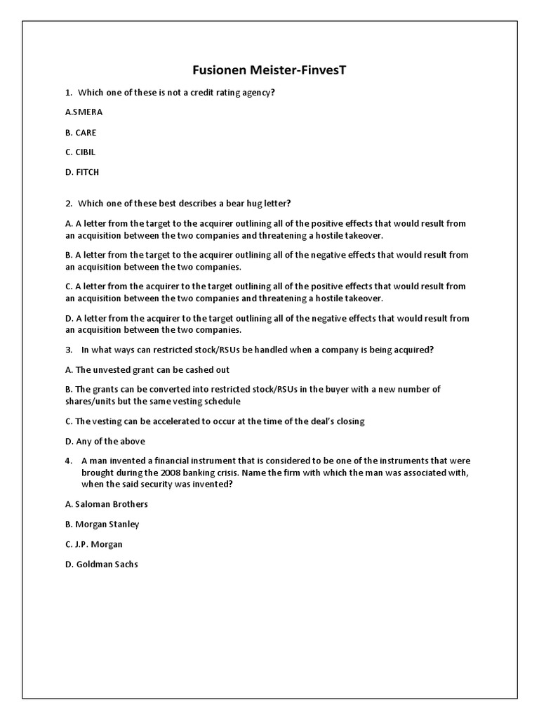 Finance and Investment Quiz | PDF | Futures Contract | Bonds (Finance)
