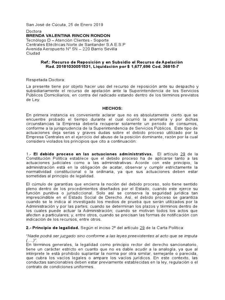 Recurso Recuperar Consumos Cens - Epm | PDF | Debido al proceso | Gobierno