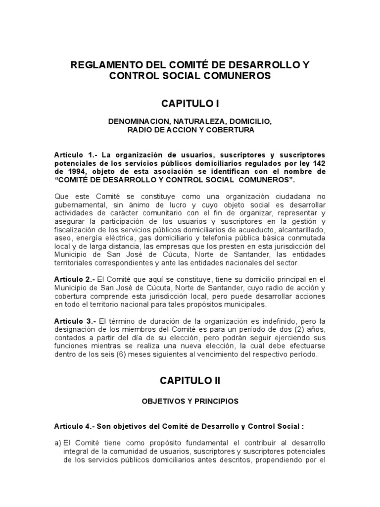 Reglamento Del Comité de Desarrollo y Control Soc. | PDF | Quórum | Contabilidad