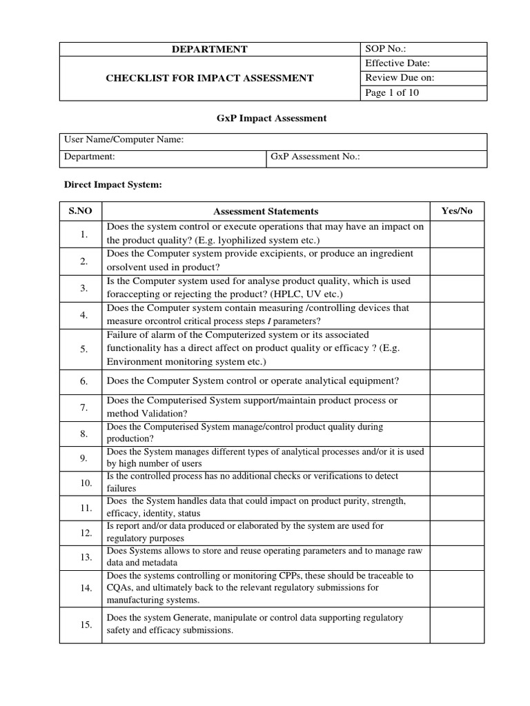 Impact Assesment Checklist | PDF | Scope (Computer Science ...