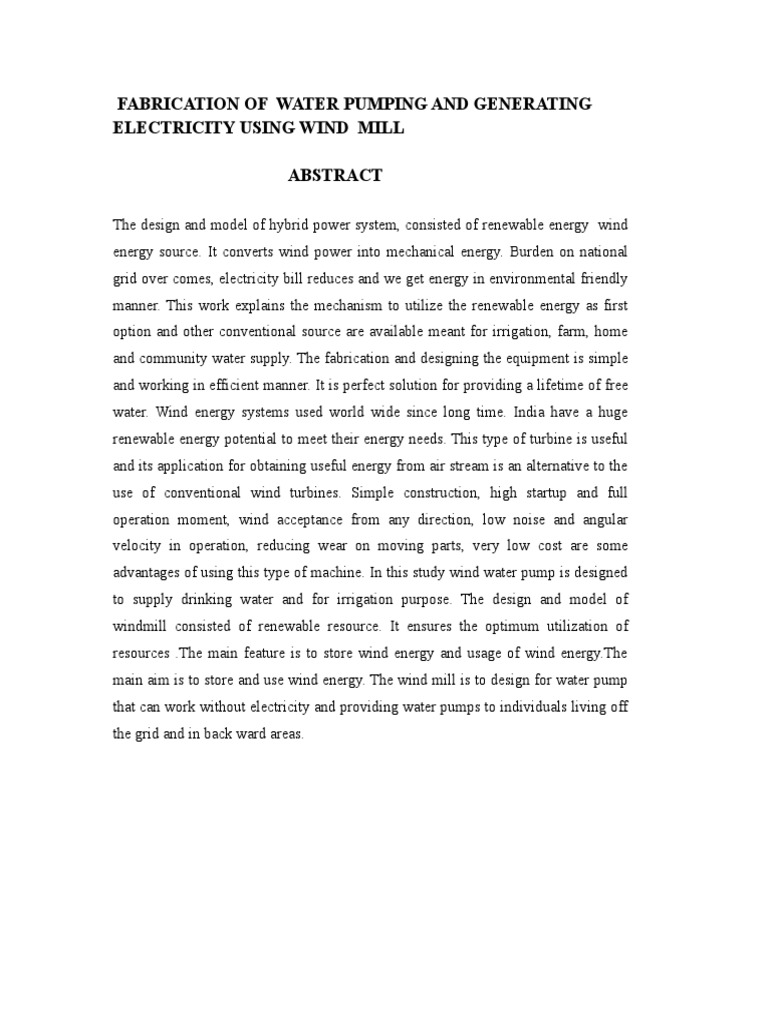 Fabrication of Electricity and Water Pumping System Using Wind Mill ...