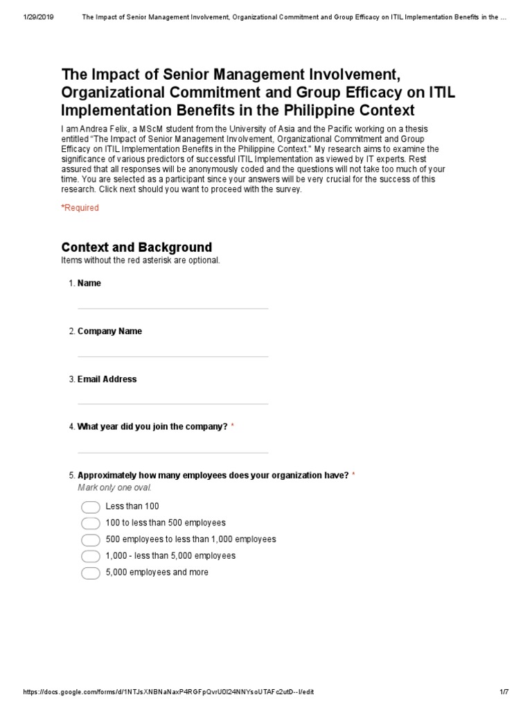 ITIL Survey Revised - Google Forms PDF | PDF | It Service Management | Itil
