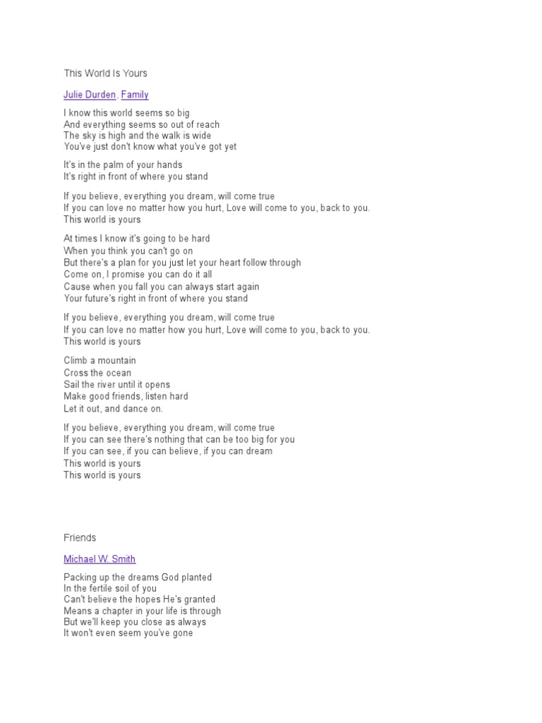 This World Is Yours: Julie Durden Family | PDF | Love | God