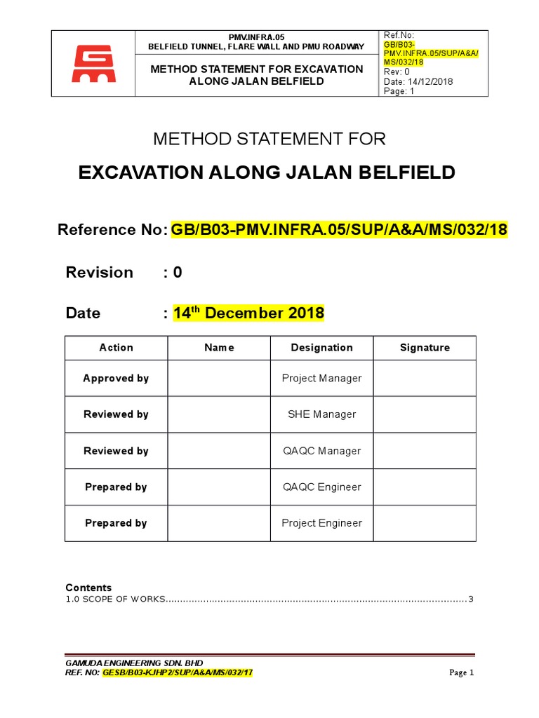 Excavation Along Jalan Belfield: Method Statement For | PDF | Surface ...