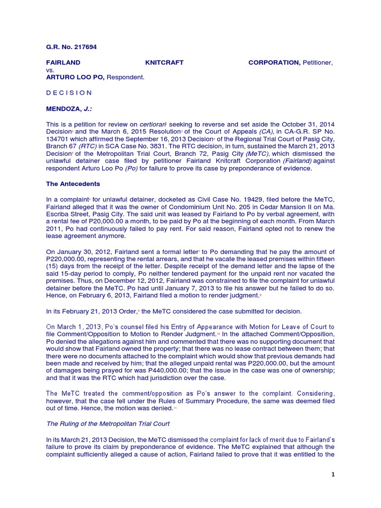 Ejectment Case | PDF | Complaint | Summary Judgment