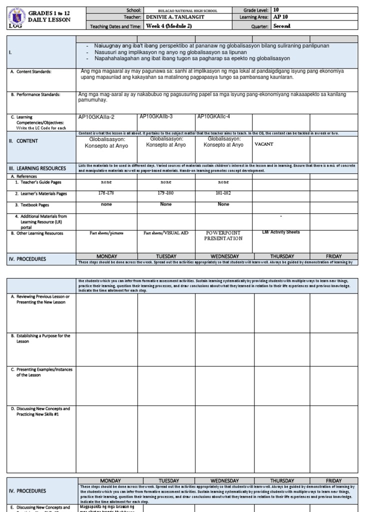 DLL - 2nd Quarter SA AP 10 | PDF | Teachers | Applied Psychology