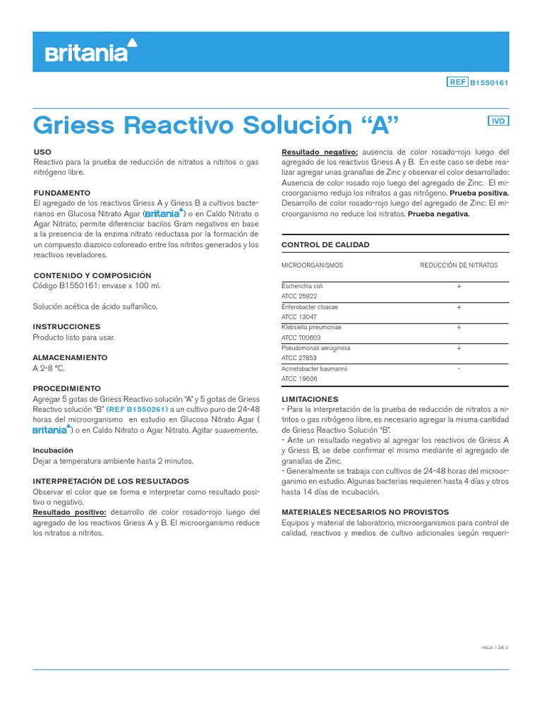 Hoja Control de Reactivo A | PDF | Nitrato | Nitrito