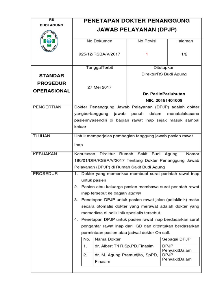 SOP PENETAPAN DPJP | PDF