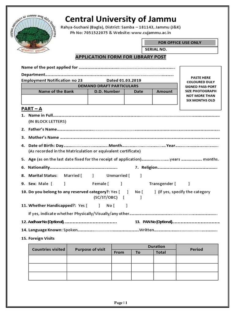 Library Post Application Form | PDF | Doctor Of Philosophy | Academic ...