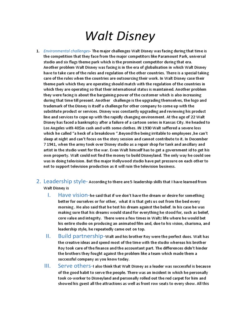 Walt Disney: 2. Leadership Style-I. Have Vision | PDF | Walt Disney ...