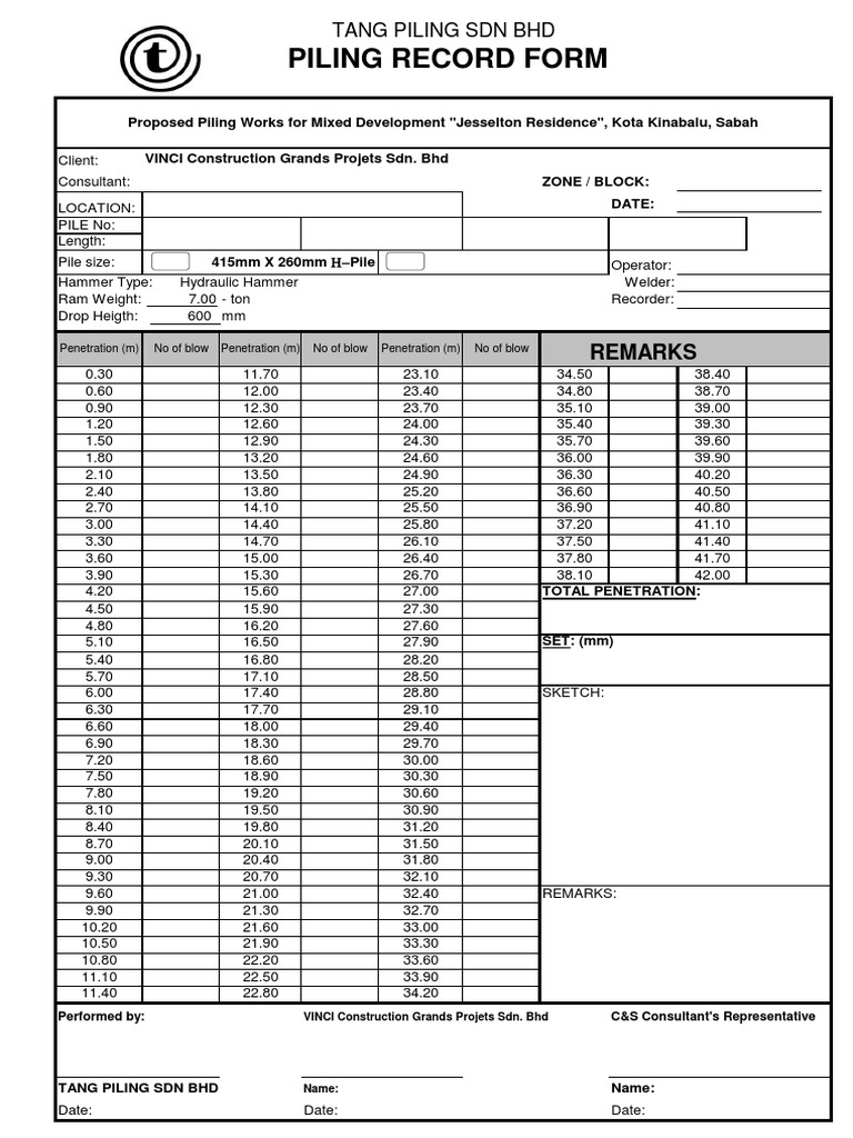 Piling Record Sheet PDF | PDF | Nature