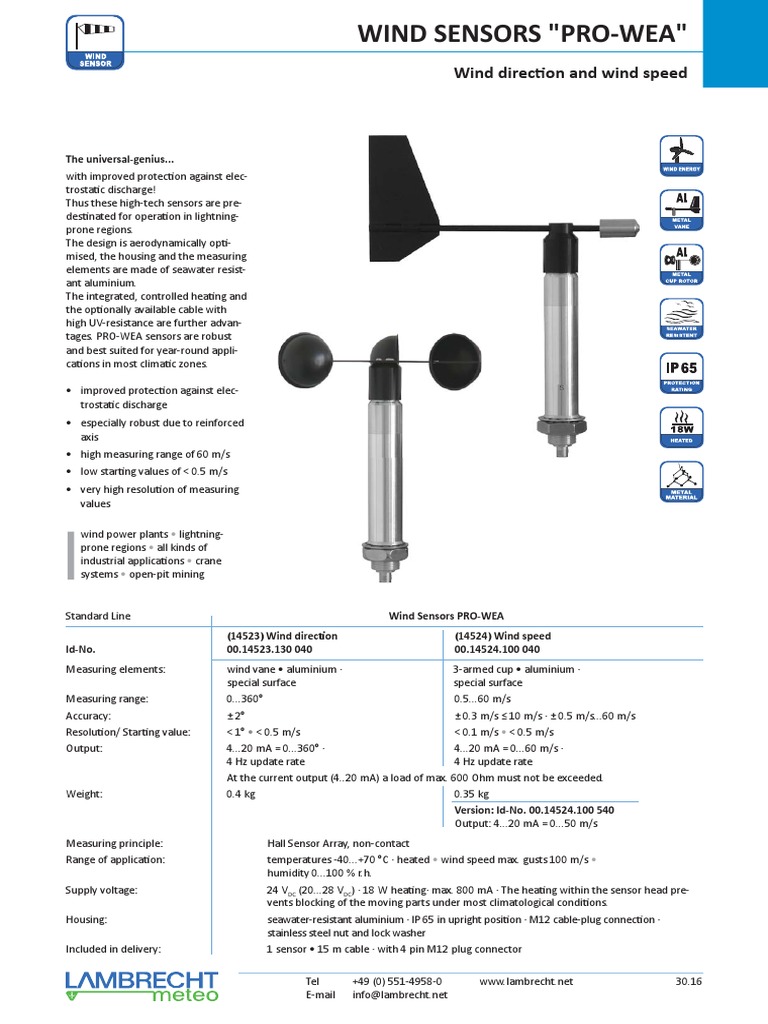 Wind Sensors "Pro-Wea": Wind Direcɵ On and Wind Speed | PDF | Wound | Electrical Engineering