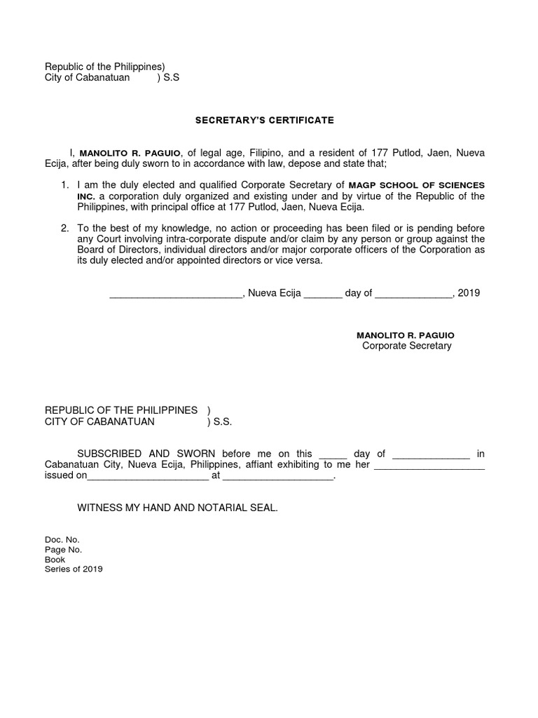 Secretary's Certificate - MGP | PDF