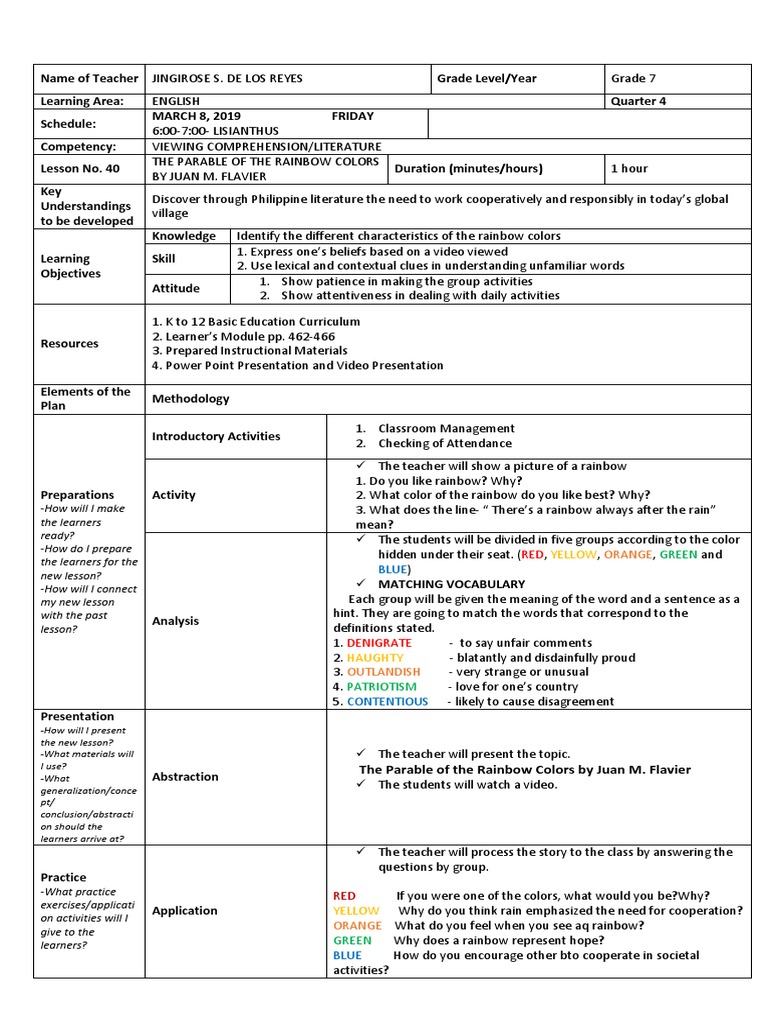 The Rainbow Color | PDF | Reading Comprehension | Pedagogy
