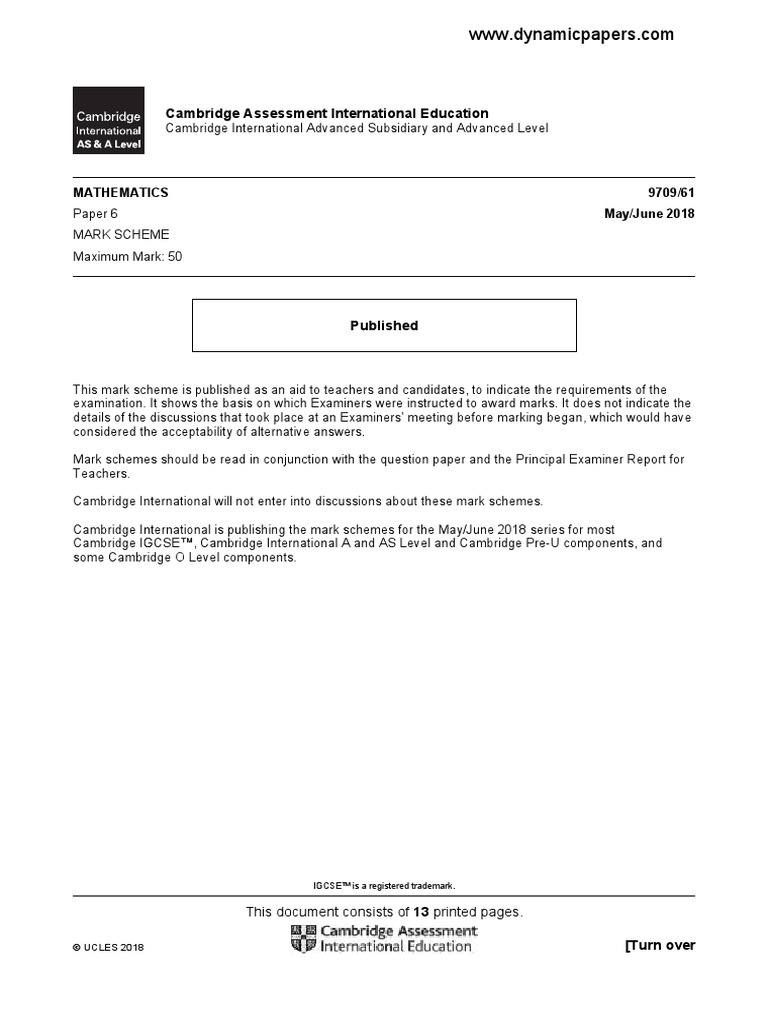 9709 s18 Ms 61 PDF | PDF | Gce Advanced Level (United Kingdom) | Median